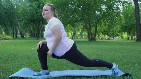 Obese Girl Stretches Park Daily Routine Stock Footage Video (100% ...