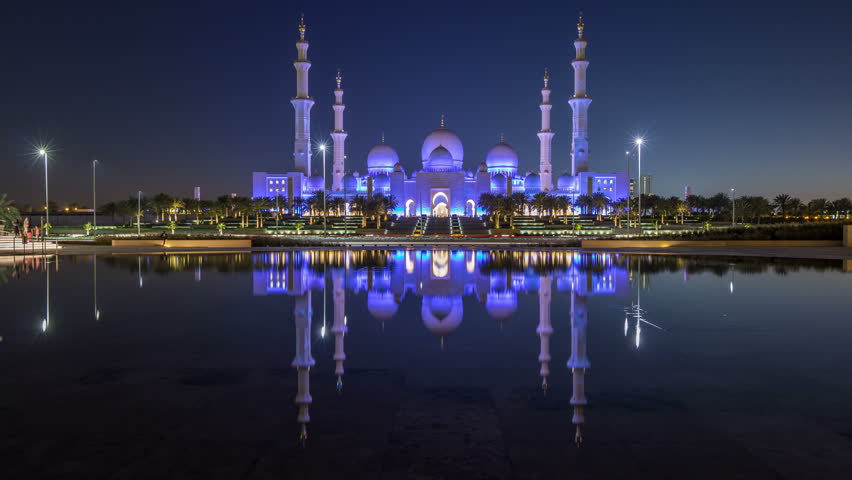 sheikh zayed grand mosque illuminated night Stock Footage Video (100% ...