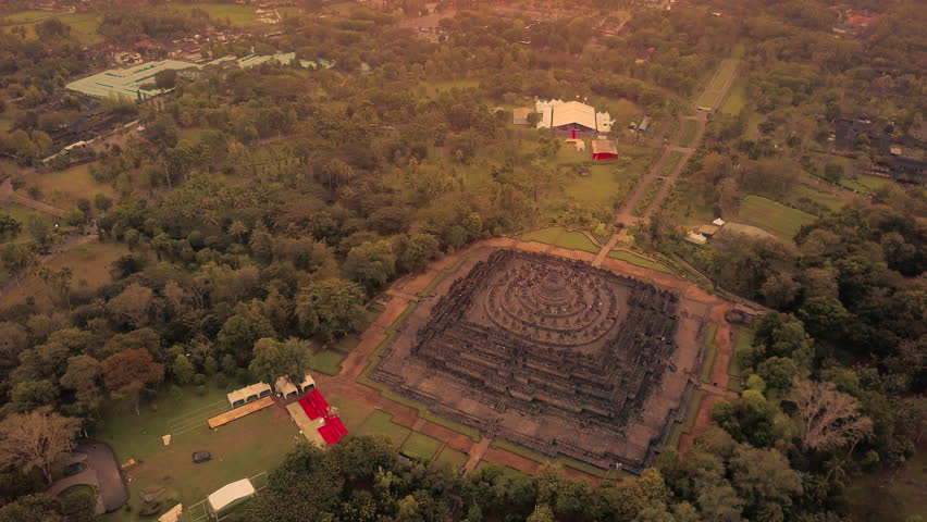 borobudur temple aerial view sunrise unesco Stock Footage Video (100% ...
