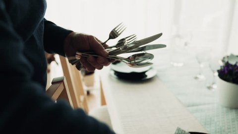 Unrecognizable Man Setting Table Dinner Home Stock Footage Video (100% ...