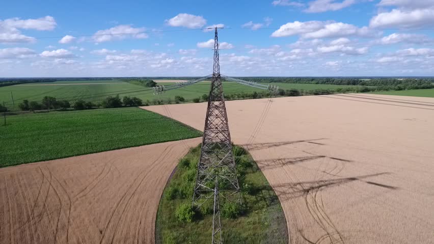 aerial survey high electric tower field Stock Footage Video (100% ...