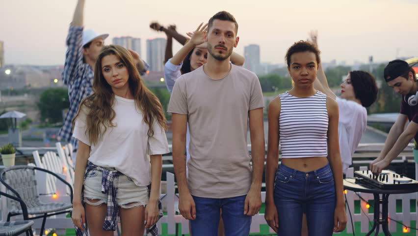 Sudden Mood Change Group Friends Standing Stock Footage Video (100% ...