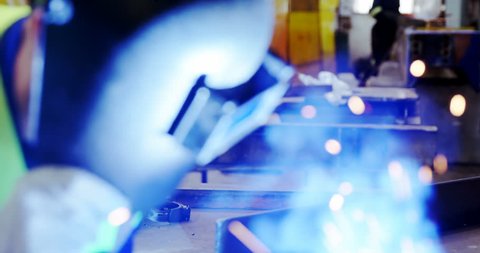 Male Engineer Using Welding Torch Workshop Stock Footage Video (100% ...