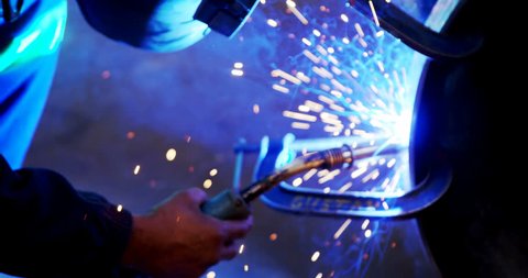 Closeup Male Engineer Using Welding Torch Stock Footage Video (100% ...