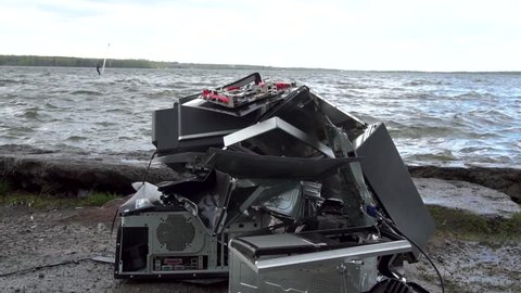 Concept Destruction Technology Smashing Computer Sledge Stock Footage ...