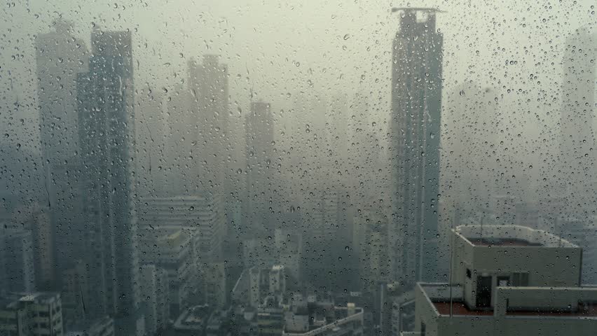 rain falling on window skyscraper apartment Stock Footage Video (100% ...