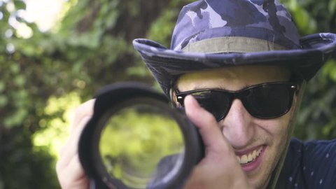 Young Millennial Photographer Lifts Camera His Stock Footage Video (100 ...