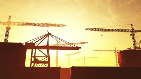 4k Huge Construction Cranes Industrial Zone Stock Footage Video (100% ...