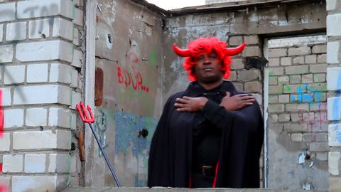 Devil Rapperhalloween Costume Red Wig Horns Stock Footage Video (100% ...