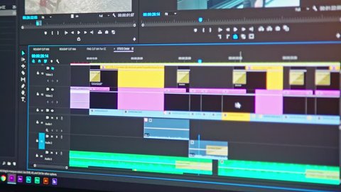 Video Editing Timeline Editor Going Through Stock Footage Video (100% ...