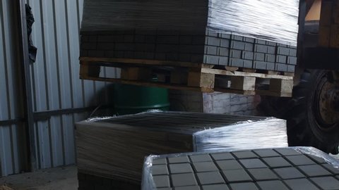 Loader Loads Finished Interlocking Concrete Pavers Stock Footage Video ...