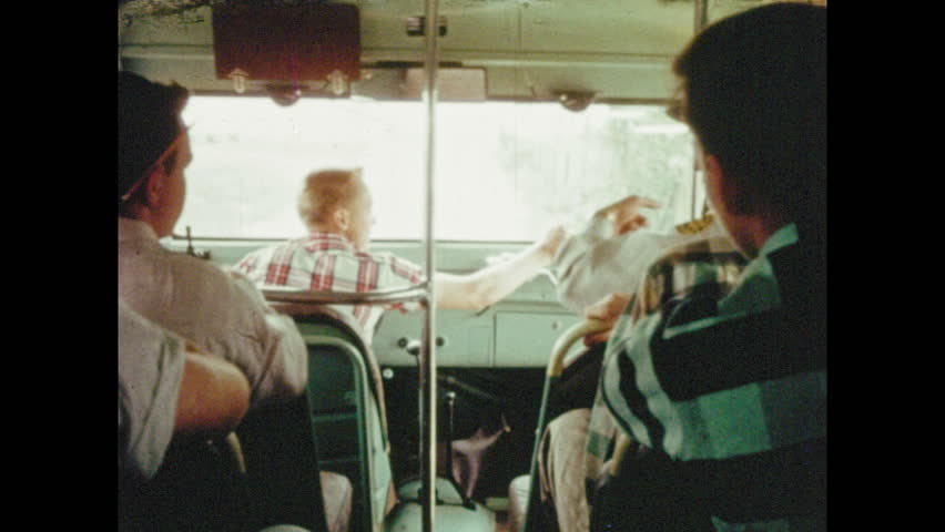 1950s bus driver stops opens door Stock Footage Video (100% Royalty ...