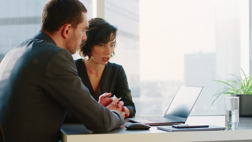 female top manager male businessman sitting Stock Footage Video (100% ...