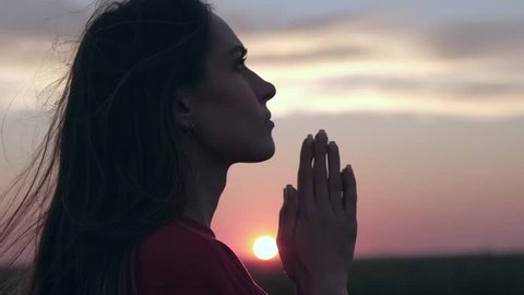 silhouette woman praying amazing dramatic sky Stock Footage Video (100% ...