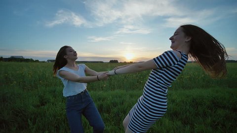 Friends Having Fun Spinning Holding Hands Stock Footage Video (100% ...