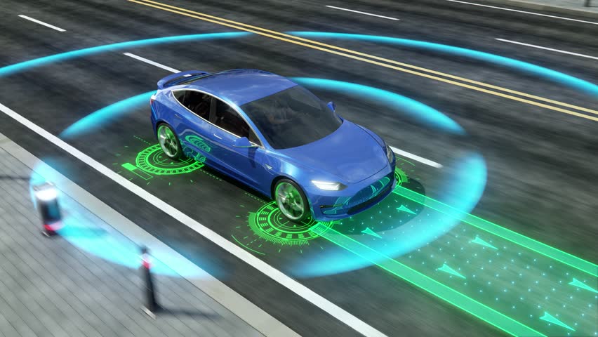 Autonomous Self Driving Electric Car Rides Stock Footage Video (100% ...