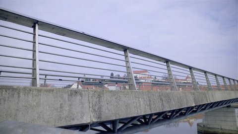 Woman Walk Towards Bridge Fence Sightseeing Stock Footage Video (100% ...