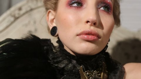Closeup Portrait Beautiful Gothic Lady Woman Stock Footage Video (100% ...