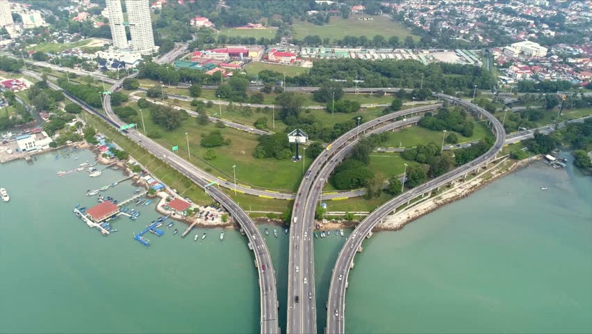 aerial view traffic first penang bridge Stock Footage Video (100% ...