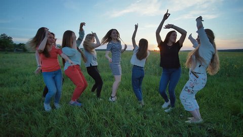 Group Girls Dancing Outdoors Evening Stock Footage Video (100% Royalty ...