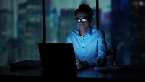 Man Using Computer Night Internet Addiction Stock Footage Video (100% ...