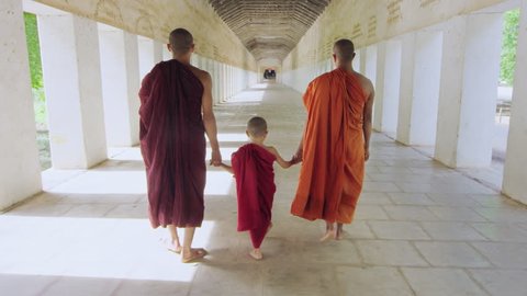Authentic Real Monks Walking Ancient Passage Stock Footage Video (100% ...