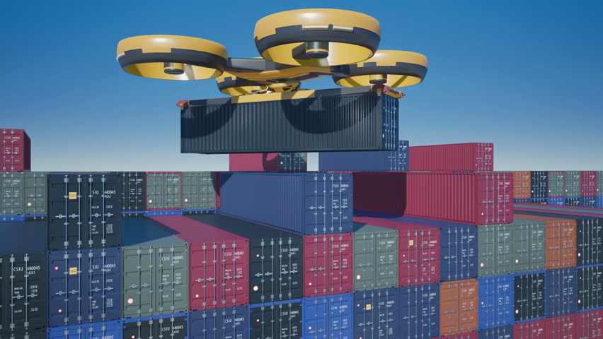 Large Cargo Drone Takes Container Terminal Stock Footage Video (100% ...