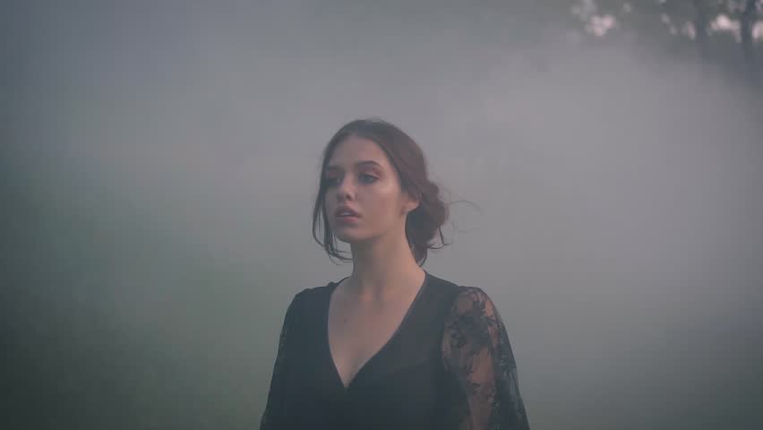 magnificent lady black vintage dress comes Stock Footage Video (100% ...