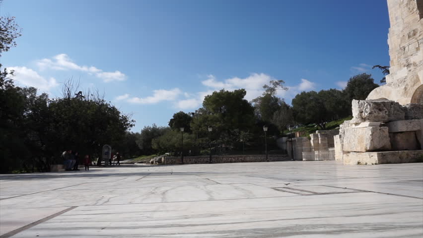 Pan tilt sideview remaining of the Odeon of Herodes Atticus stone Roman ...