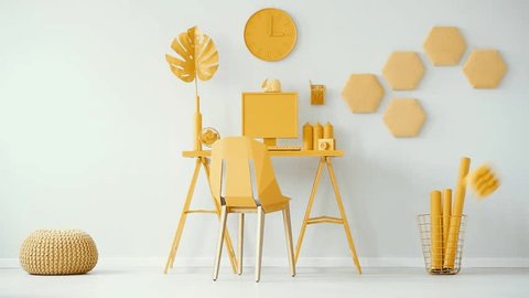 Bright Yellow Home Office Interior Desk Stock Footage Video (100% ...