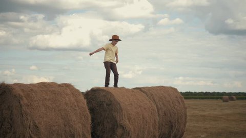Boy Hayhappy Boy Sitting On Hay Stock Footage Video (100% Royalty-free ...
