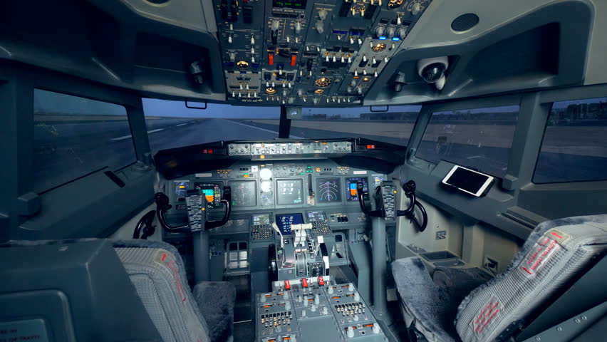 Airplane Pilots Cabin Interior. 4k. Stock Footage Video (100% Royalty ...