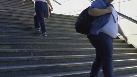 Obese People Walking On Stairs Overweight Stock Footage Video (100% ...