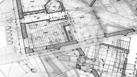 Blueprints Rolls Architectural Drawings Smoothly Rotate Stock Footage ...