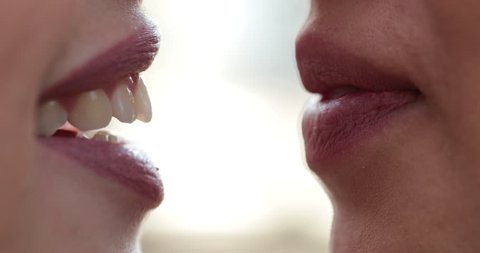 Closeup Women Lips Smiling Talking Each Stock Footage Video (100% ...
