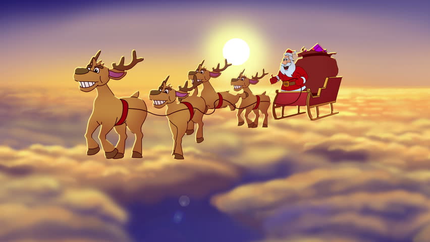 Flying Santa Claus Sky Christmas Animated Stock Footage Video (100% ...