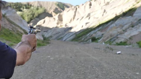 Arms Man Shooting Revolver On Far Stock Footage Video (100% Royalty ...