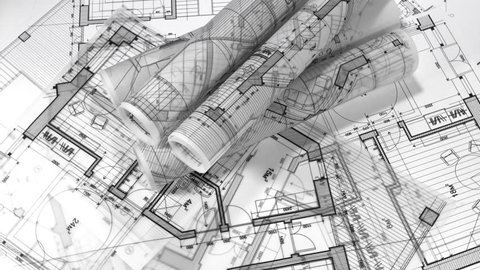 Blueprints Rolls Architectural Drawings Smoothly Rotate Stock Footage ...