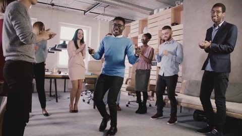 Happy African American Boss Dancing Employees Stock Footage Video (100% ...