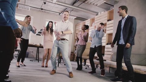 Happy European Businessman Dancing Colleagues Circle Stock Footage ...