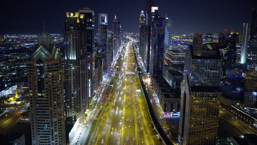 Aerial Night Illuminated City View Sheikh Stock Footage Video (100% ...