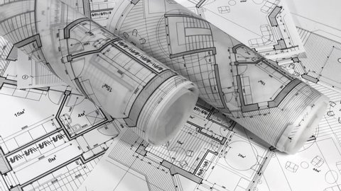 Blueprints Rolls Architectural Drawings Smoothly Rotate Stock Footage ...