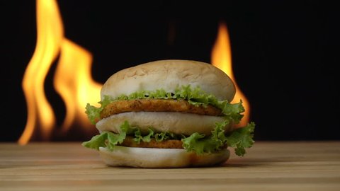 Hamburger Fast Food On Fire Slow Stock Footage Video (100% Royalty-free ...