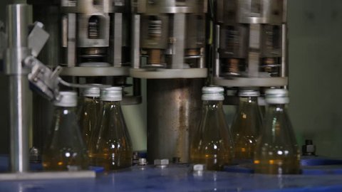 Mechanism Automatic Bottle Capping Machine Production Stock Footage ...