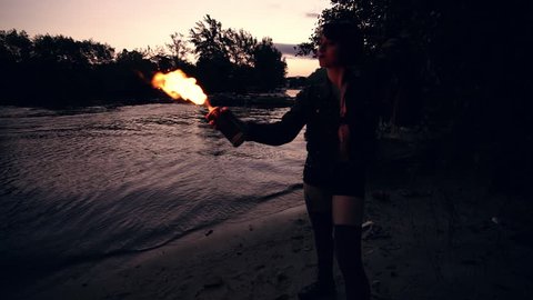 Girl Beach Night Spray Can Flames Stock Footage Video (100% Royalty ...