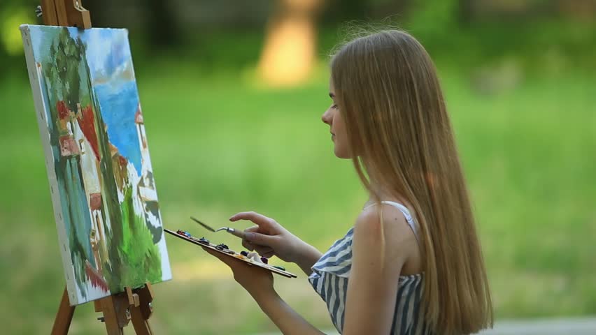 Beautiful Girl Artist is On Stock Footage Video (100% Royalty-free ...