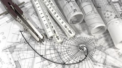 Blueprints Compass Drawing Golden Section Drawings Stock Footage Video ...