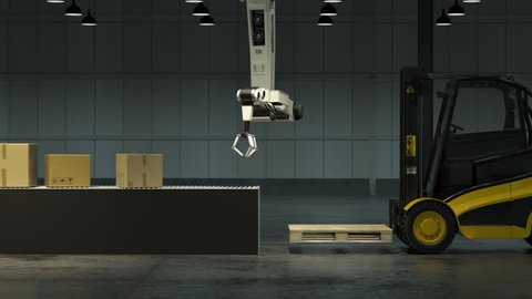 Modern Advanced Robot Arm Loading Stacking Stock Footage Video (100% ...