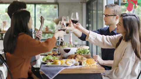 Young Happy Friends Eating Dinner Together Stock Footage Video (100% ...