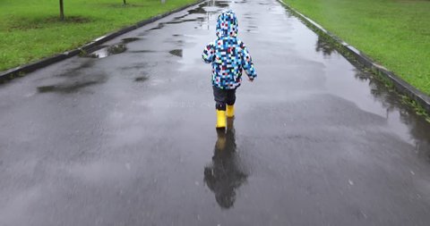 Cute Baby Boy Playing Puddle Back Stock Footage Video (100% Royalty ...